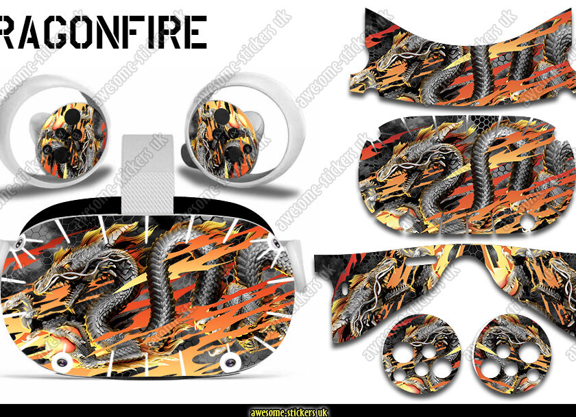 Oculus Quest 2 - vinyl sticker wrap 011 - DRAGON FIRE - Awesome Stickers UK