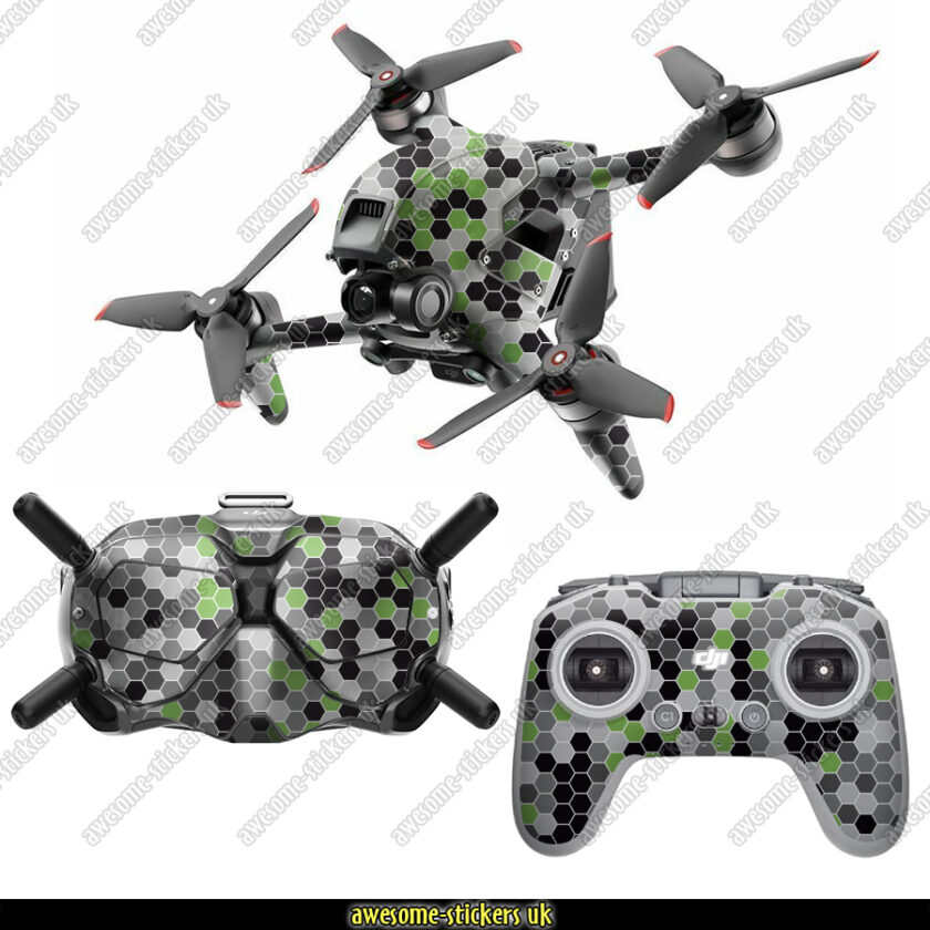 DJI FPV wrap 024 - Green honeycomb camouflage