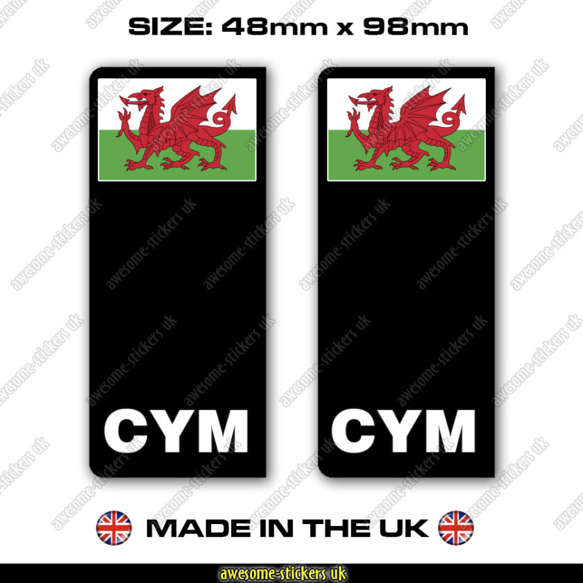 Number plate stickers 090 - WELSH flag (Cymru)